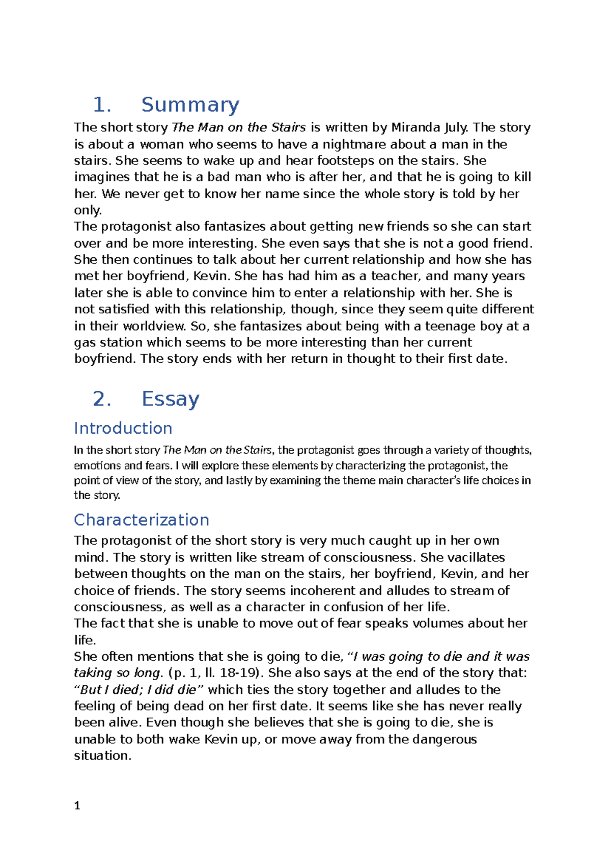 Aviaja's version of A Man on the Stairs' by Miranda July - 1. Summary The short story The Man on ...