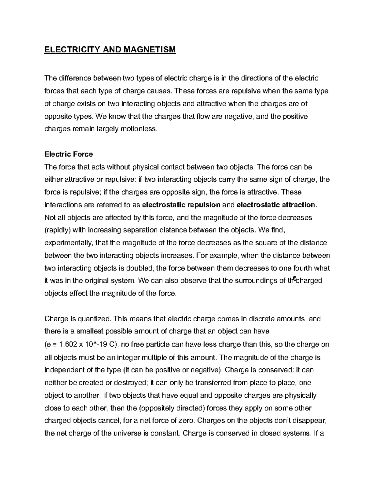 Electricity AND Magnetism exam prep - ELECTRICITY AND MAGNETISM The ...