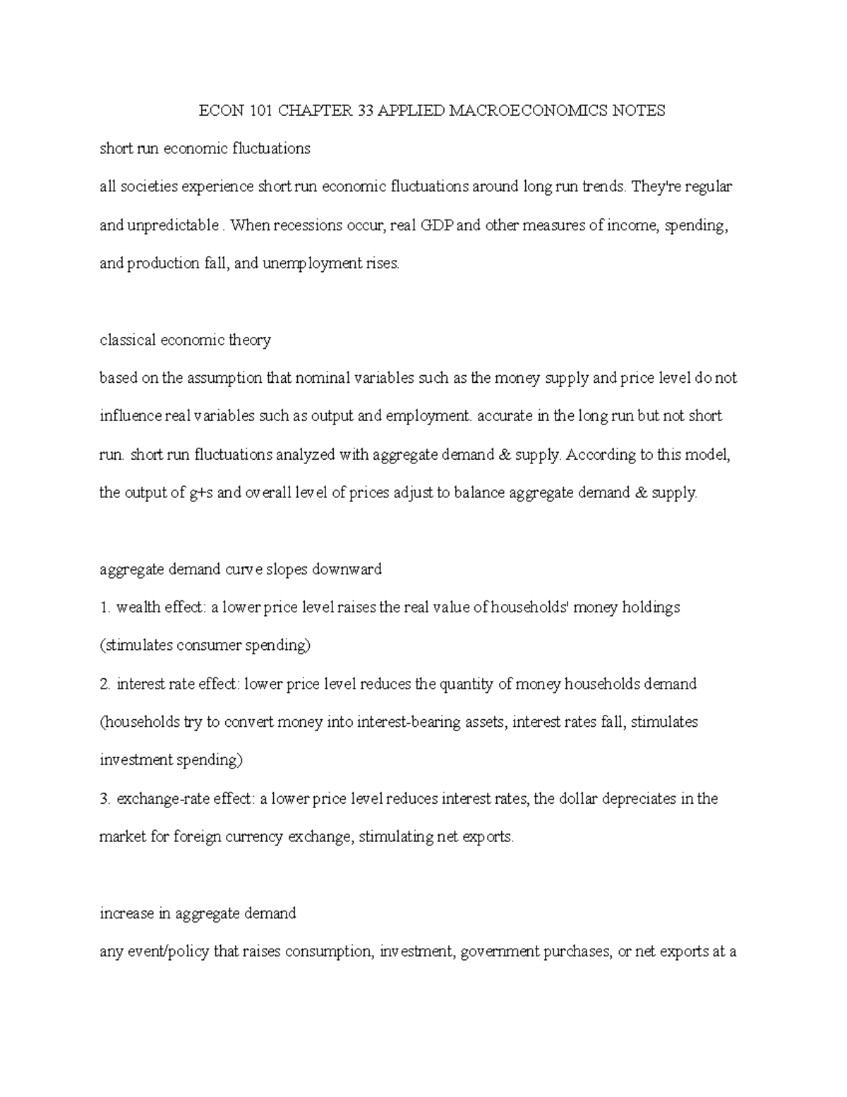 ECON 101 Chapter 33 Applied Macroeconomics Notes - ECON 101 CHAPTER 33 ...