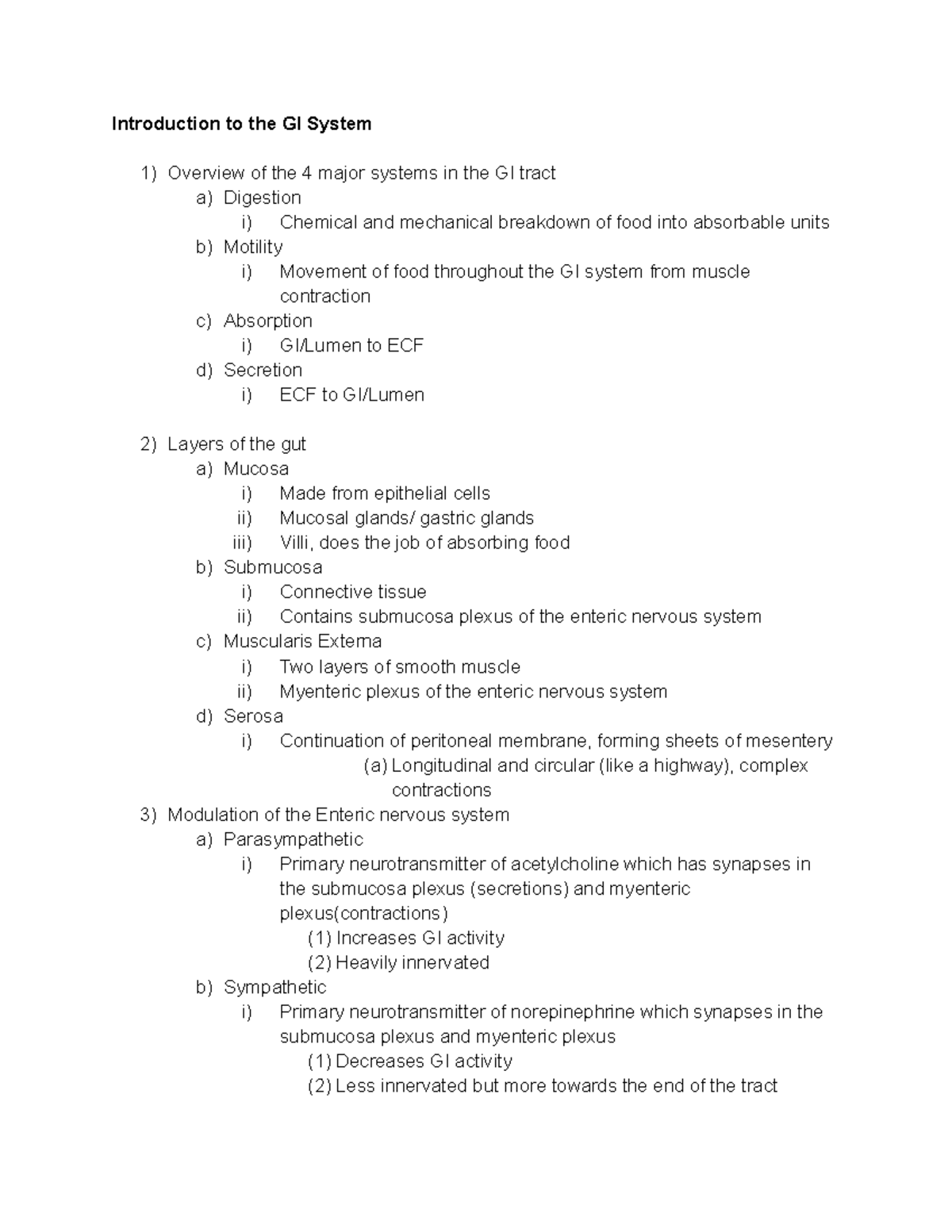 PHSL 3061 GI Exam Study Sheet - Introduction to the GI System Overview ...