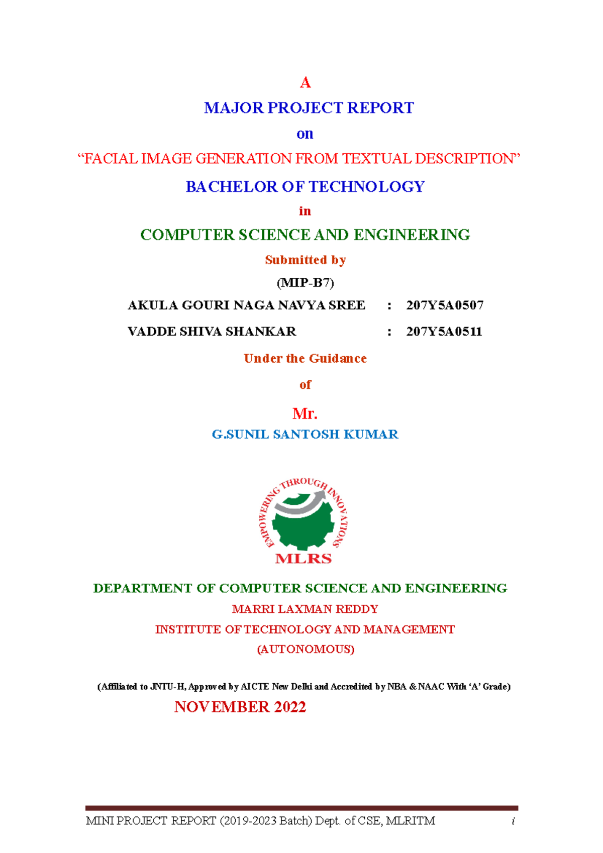 Major Abstract - A MAJOR PROJECT REPORT on “FACIAL IMAGE GENERATION ...
