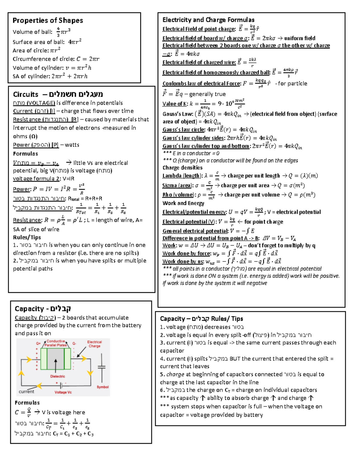 Formula sheet electrical physics - final - Electricity and Charge ...