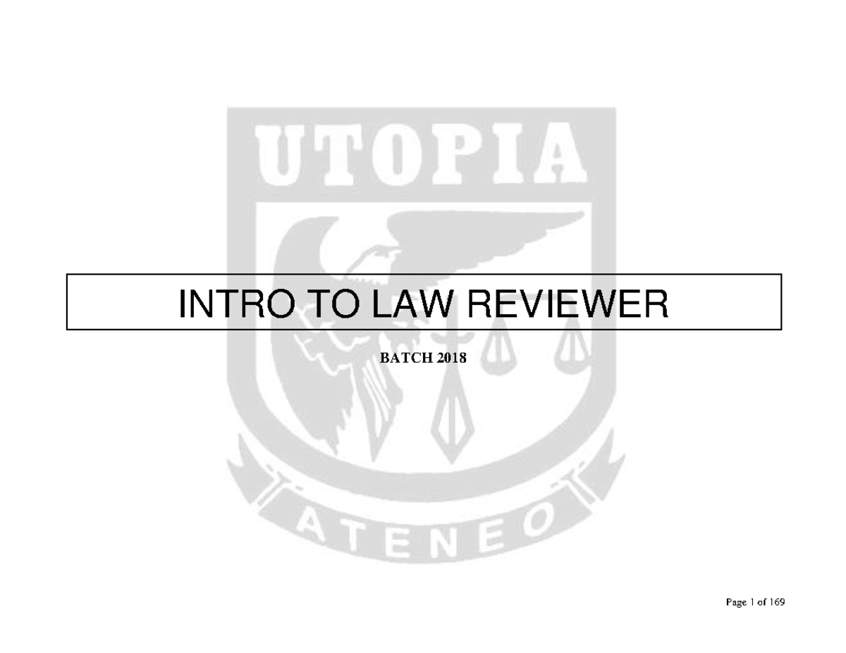 Introduction-to-Law - Reference - INTRO TO LAW REVIEWER BATCH 2018 In ...