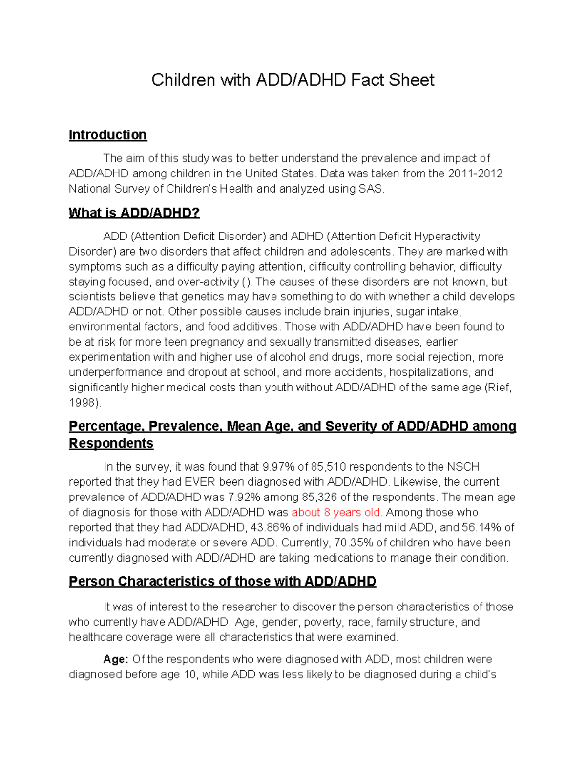 Children with ADD - Children with ADD/ADHD Fact Sheet Introduction The ...