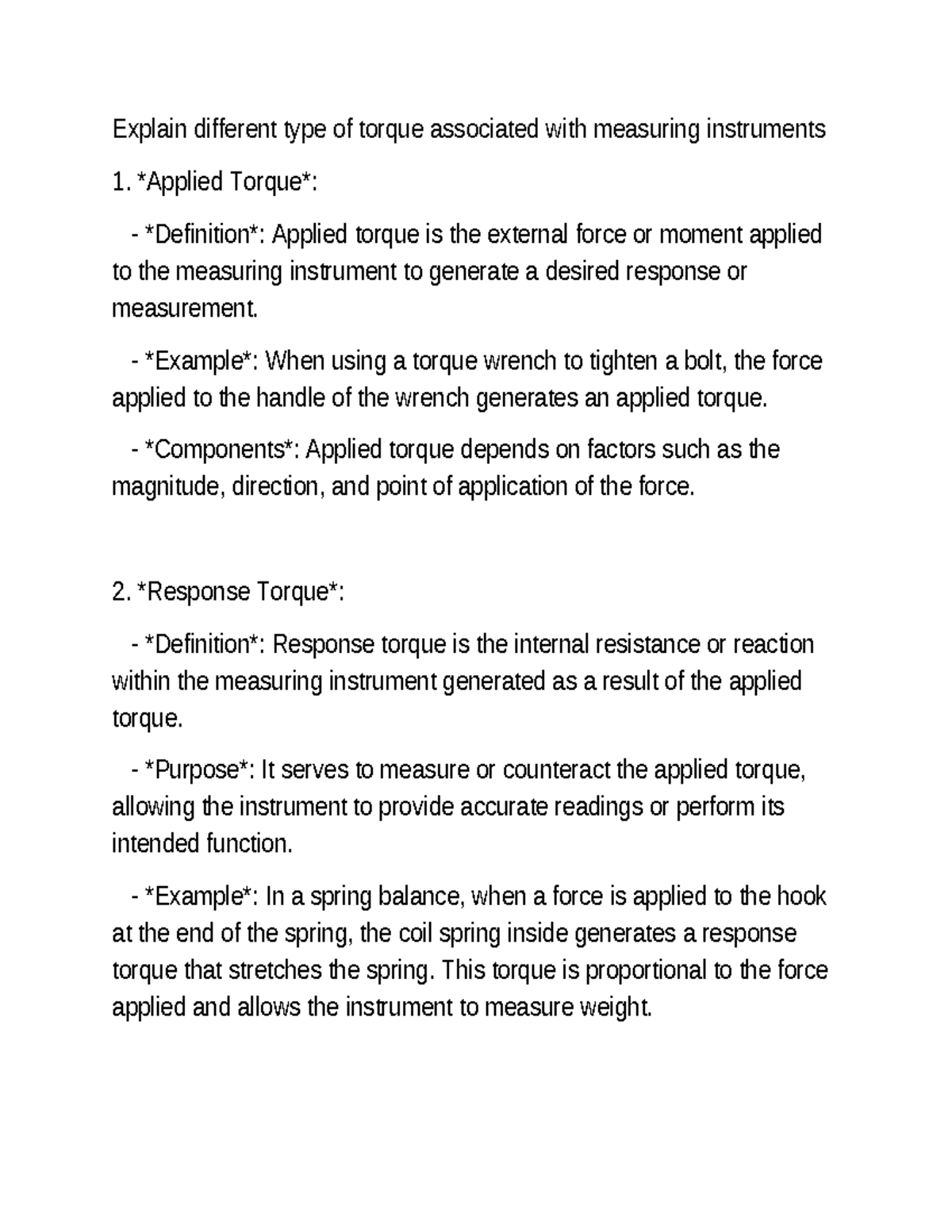 Important Questions - Explain different type of torque associated with ...