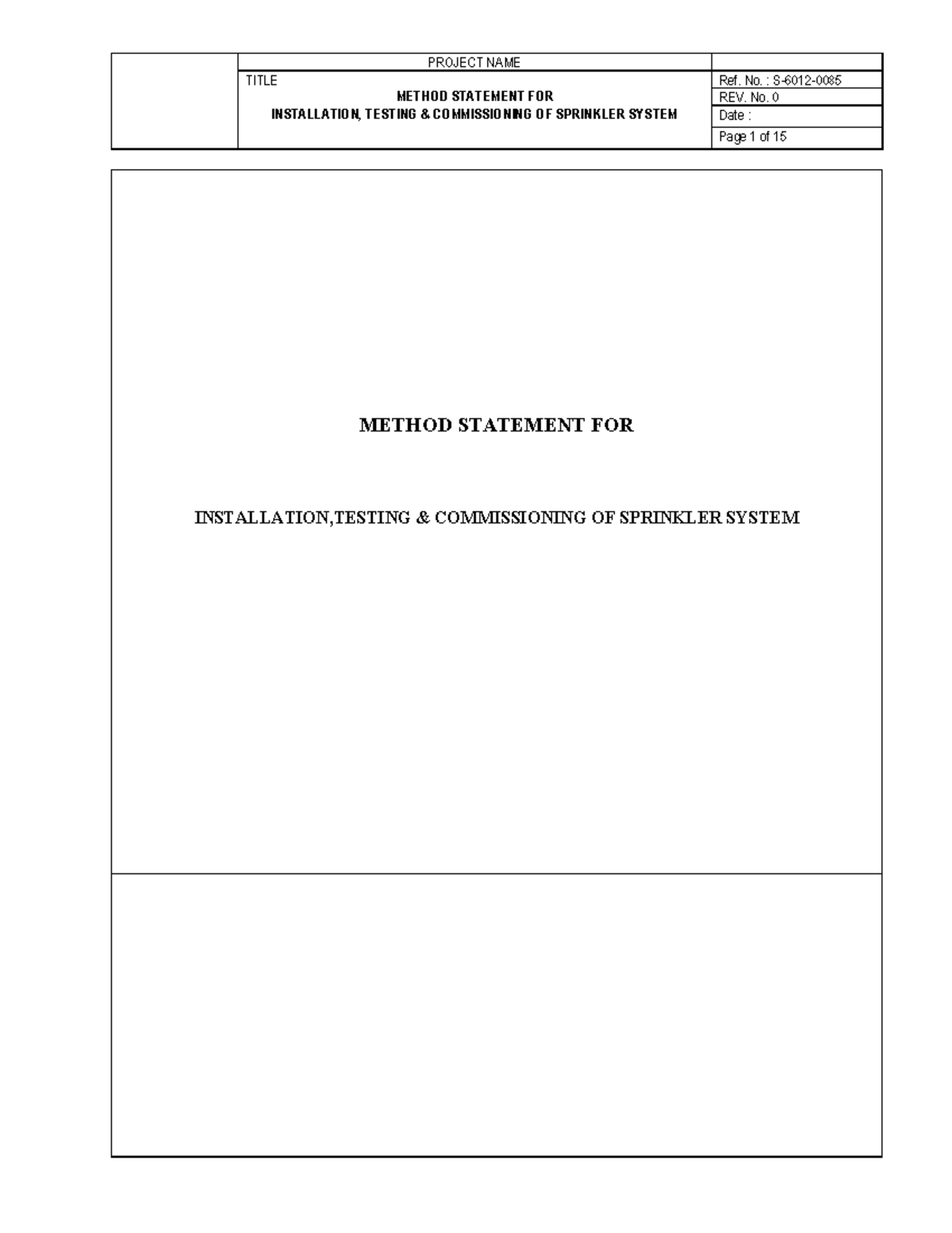 Method Statement For Installationtesting Commissioning Of Sprinkler