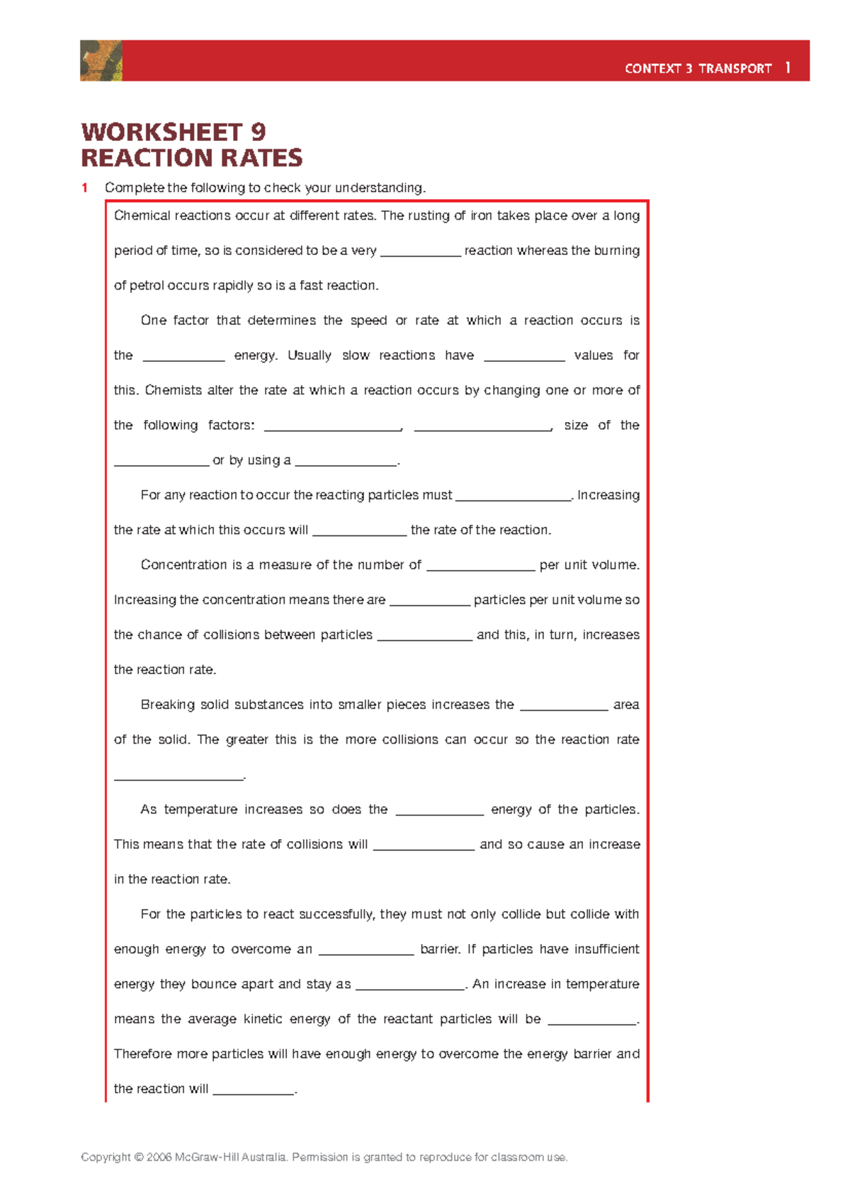 CON3 Worksheet 09 - revision for concentraitons - WORKSHEET 9 REACTION ...