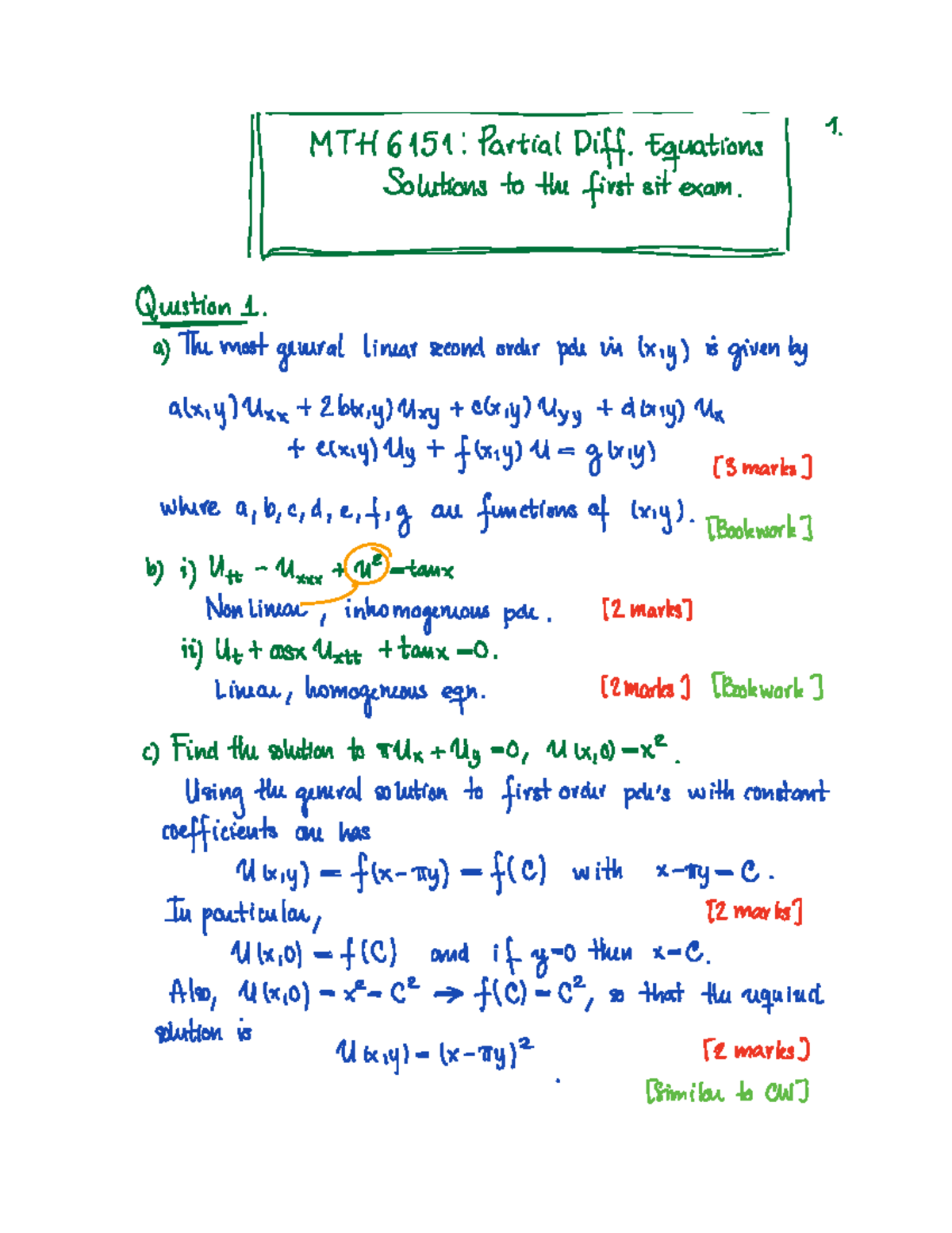 MTH6151 Final Exam 2020Solutions - I 1 MTH 6151 Partial Diff Equations ...