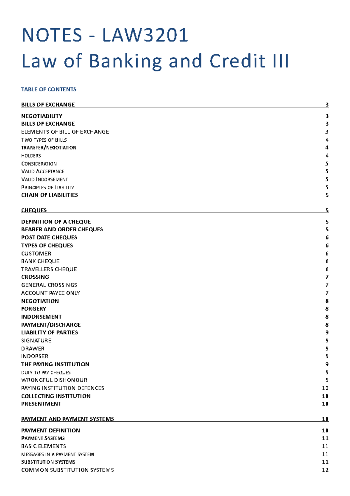 Notes - Summary Law of Banking and Credit III - NOTES LAW3201 Law of ...