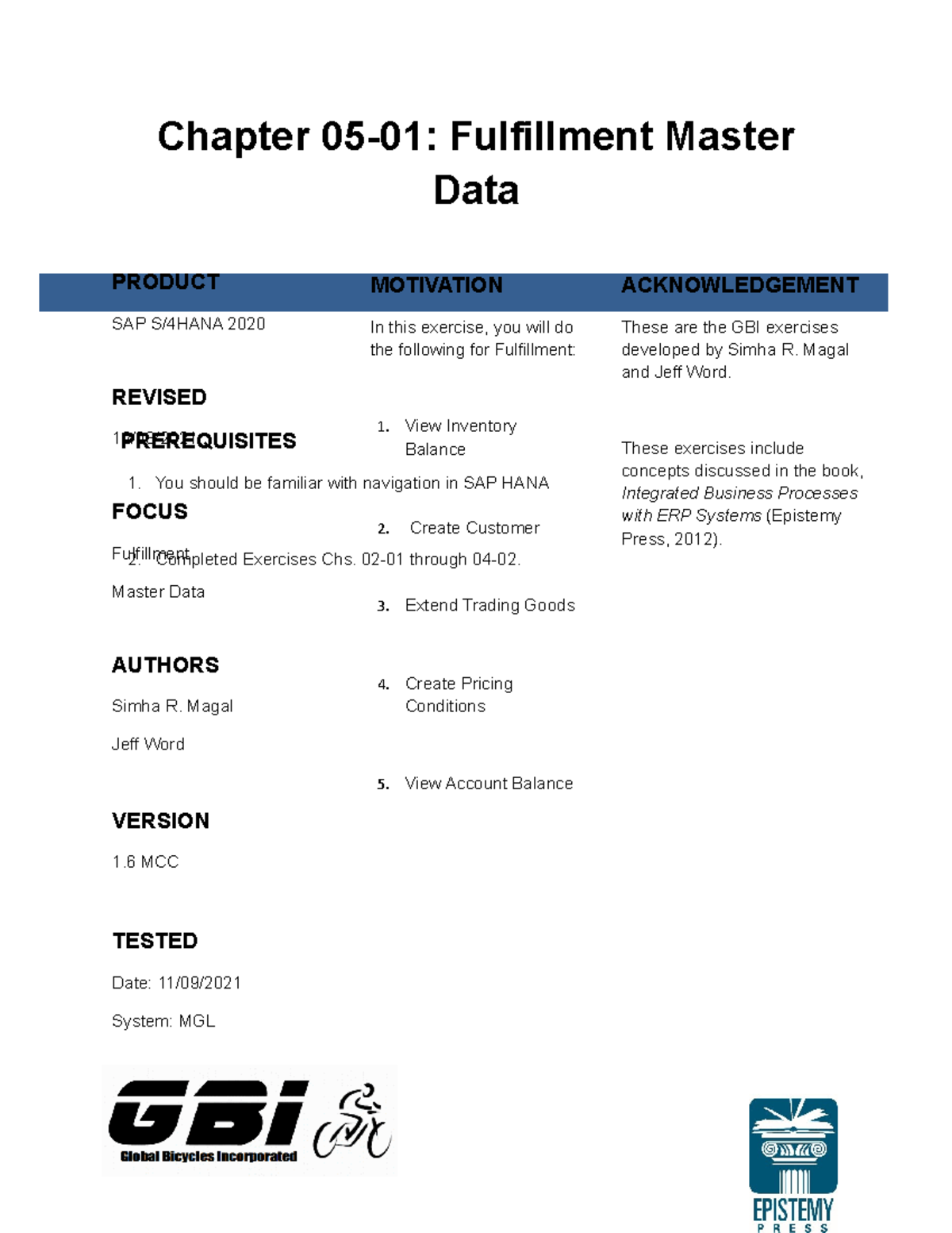 Ch.05-01 Fulfillment Master Data - S4HANA 2020 MCC V1.6 - Chapter 05-01: Fulfillment Master Data ...