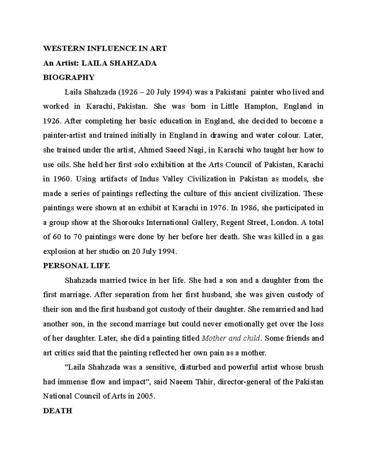 4 Western Influence IN ART - WESTERN INFLUENCE IN ART An Artist: LAILA ...