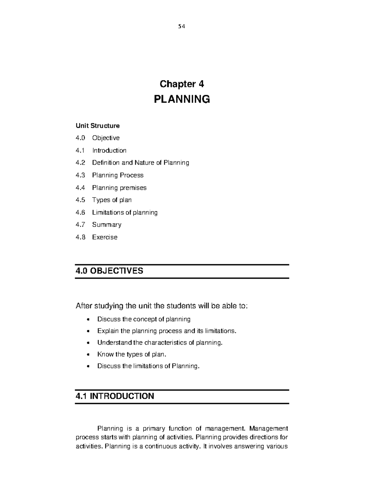 MCA-PM11 - units 1 - Chapter 4 PLANNING Unit Structure 4 Objective 4 ...