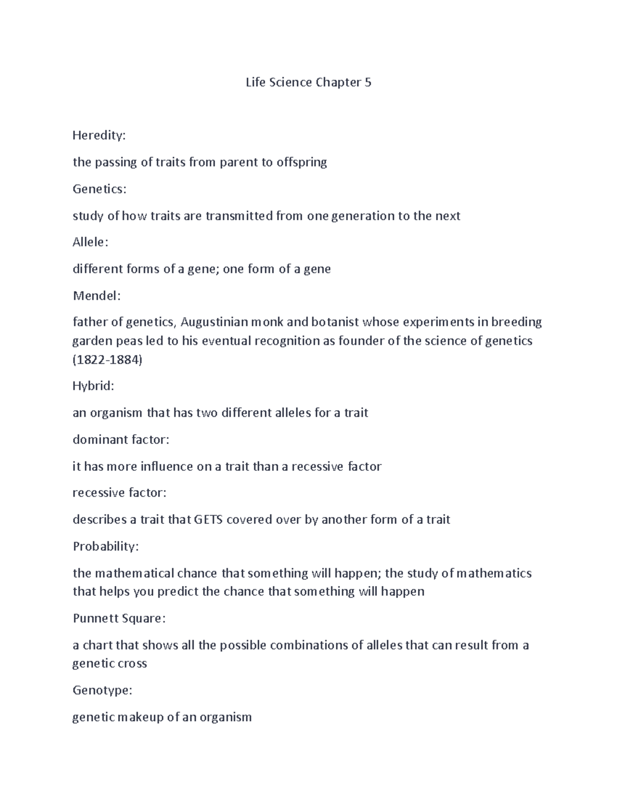 Life science chapter 5 - Life Science Chapter 5 Heredity: the passing ...