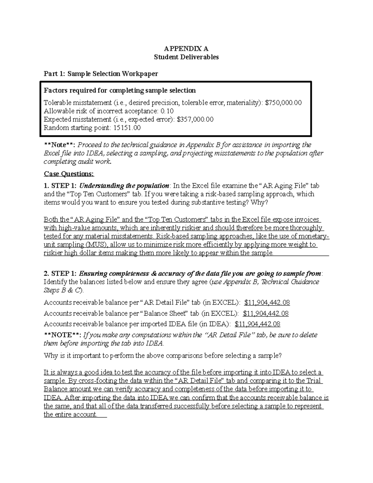 Accounting 402 IDEA Group project Appendix A - APPENDIX A Student ...