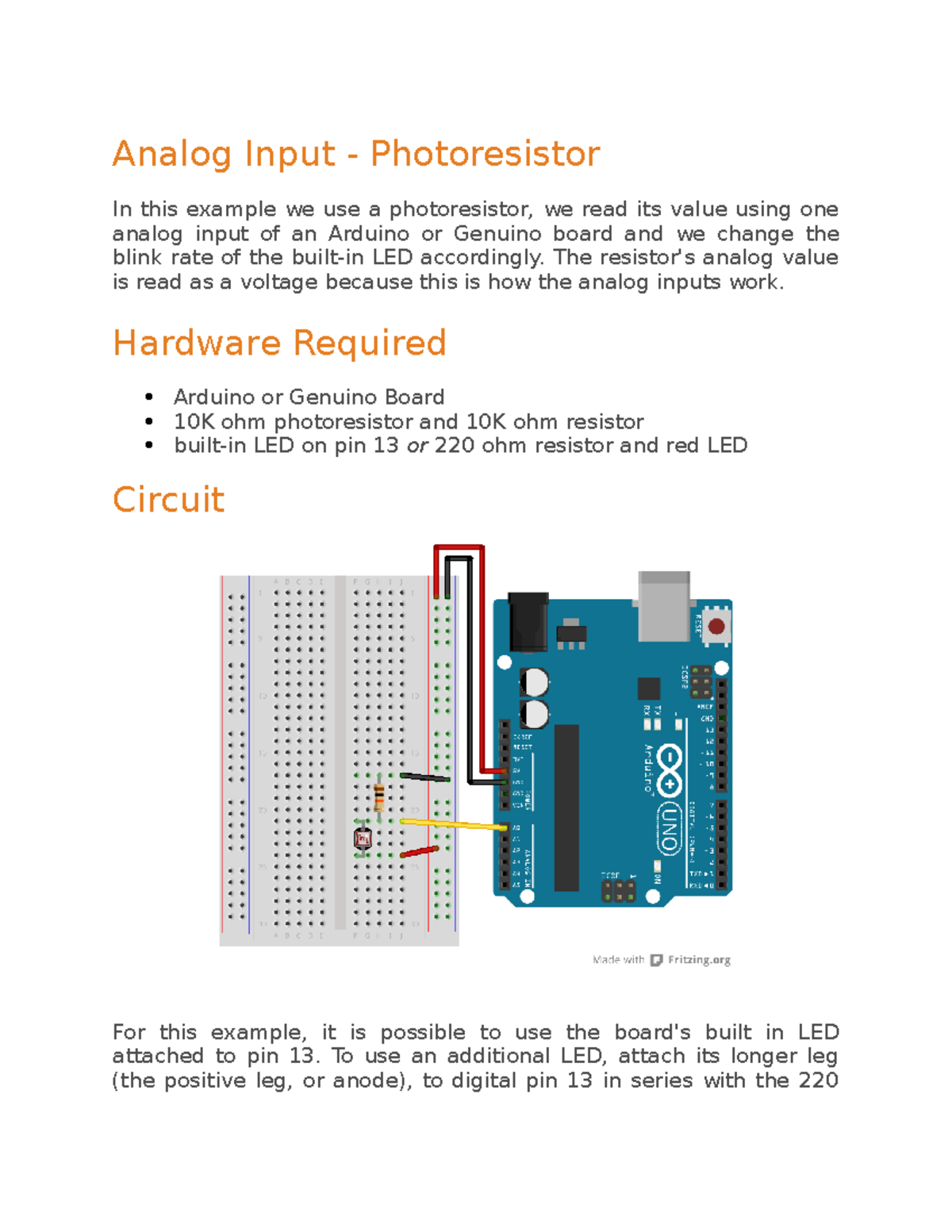 11b Photoresistor Analog Input - Analog Input - Photoresistor In this ...