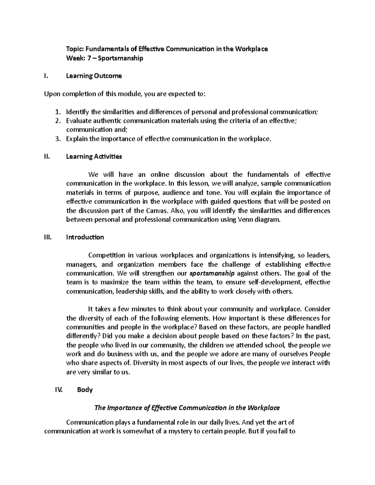 Module 7 week 7 - Topic: Fundamentals of Effective Communication in the ...