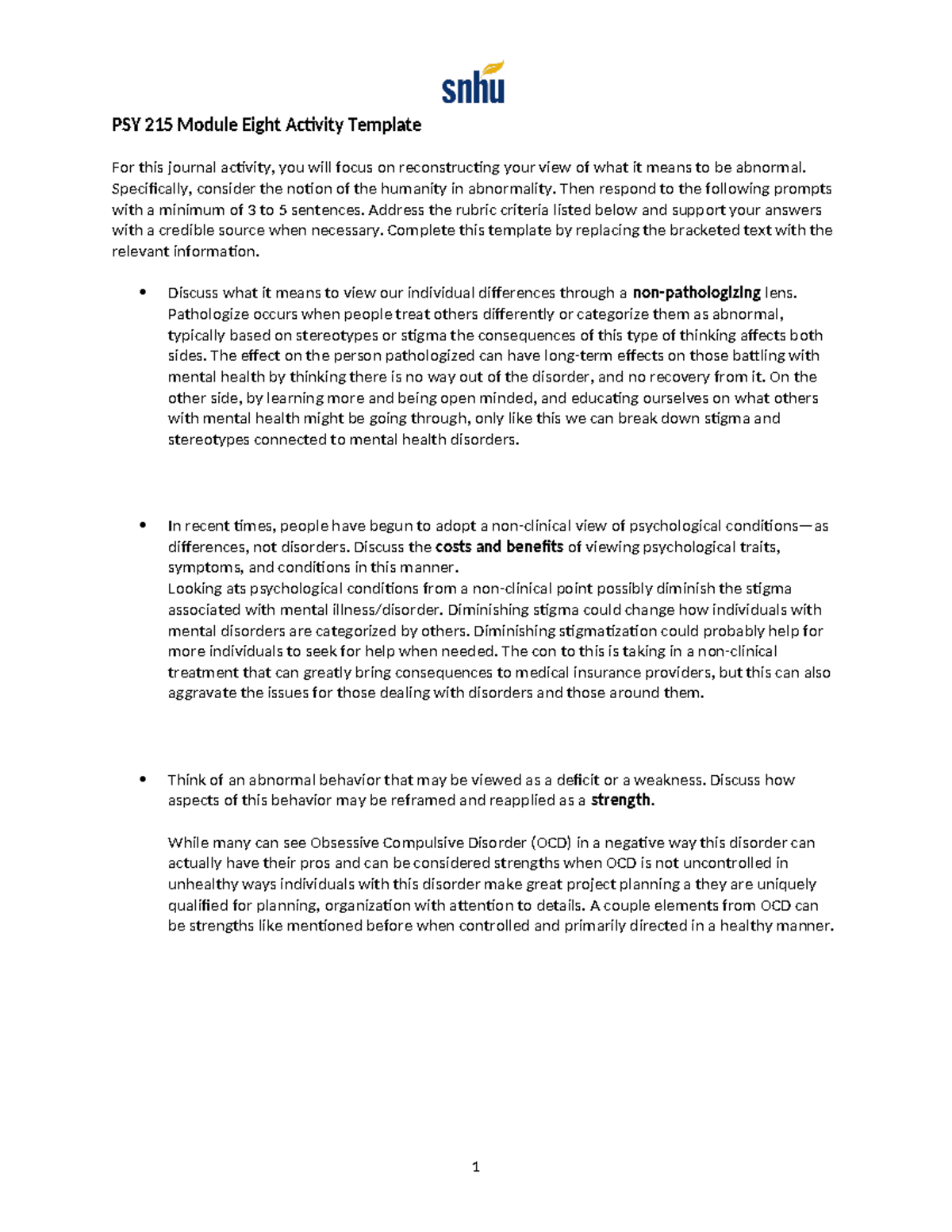 PSY 215 Module Eight Activity Template - PSY 215 Module Eight Activity Template For this journal ...