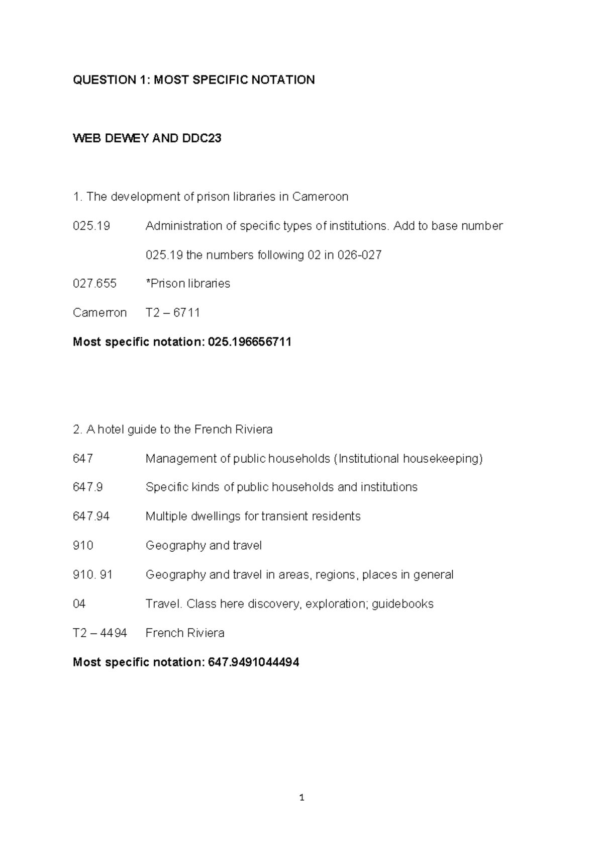 AIS2601 Assessment 03 Classification 2023 - QUESTION 1: MOST SPECIFIC ...