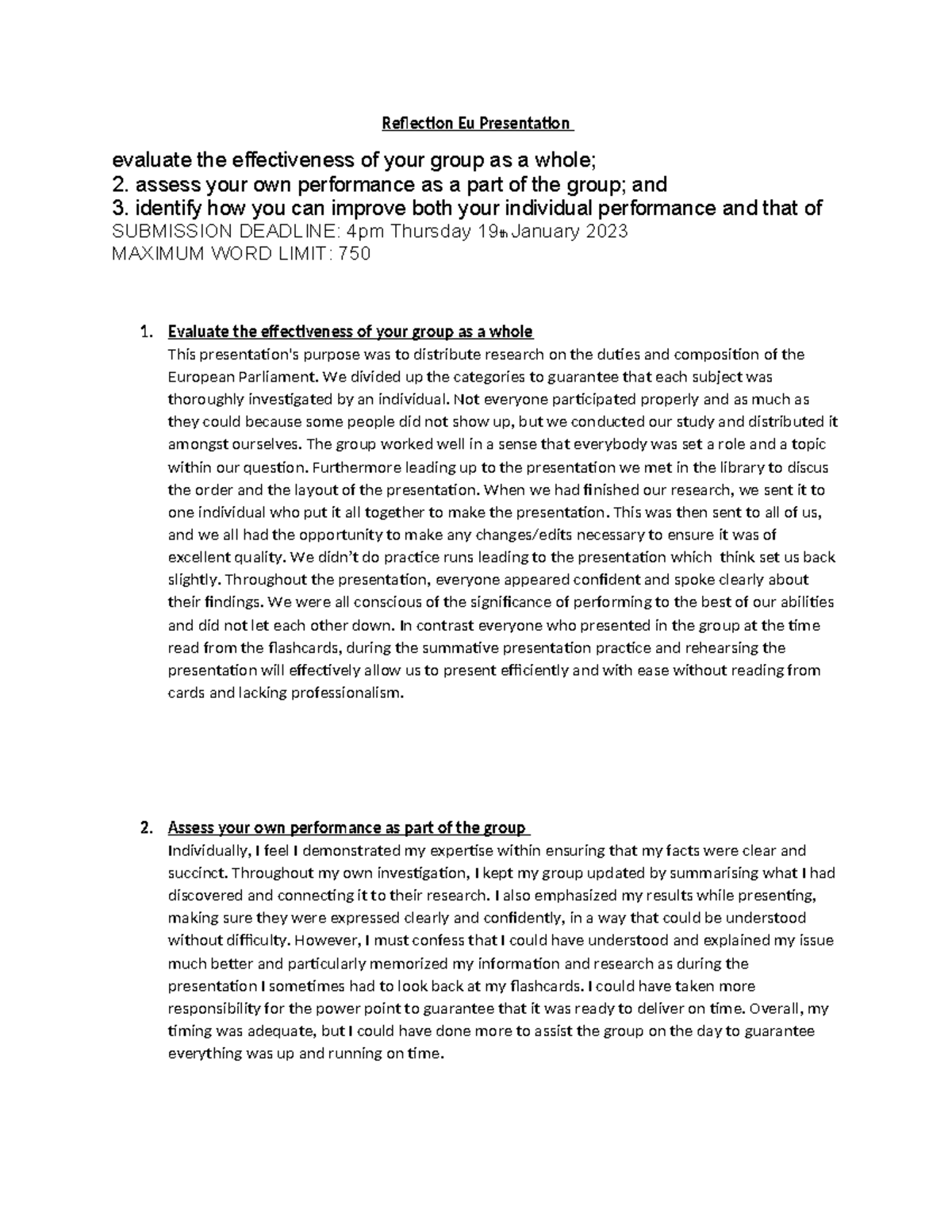 Reflection Eu Presentation - Reflection Eu Presentation evaluate the ...