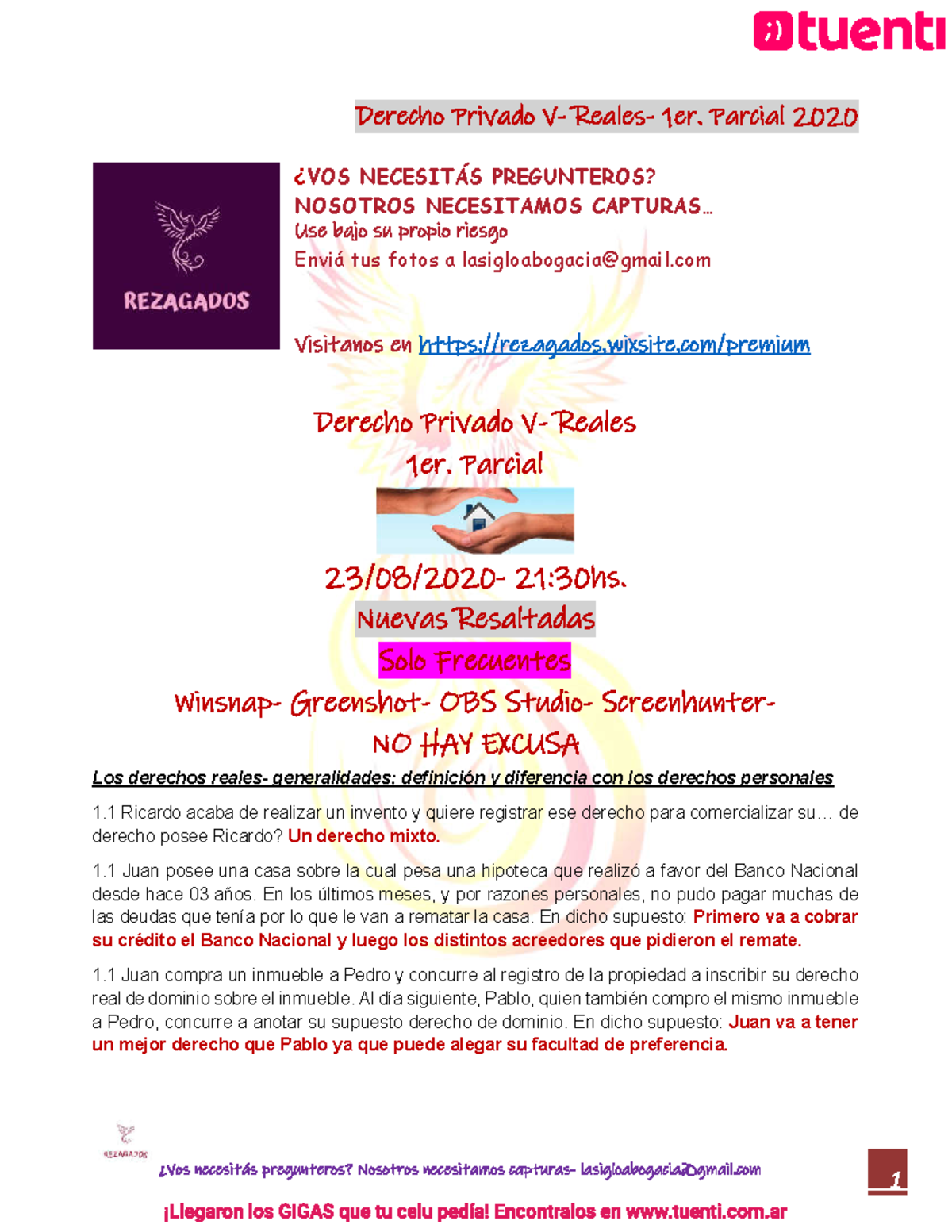 Derecho Privado V - Parcial 1 - Warning: TT: undefined function: 32 ¿Vos necesitás pregunteros ...