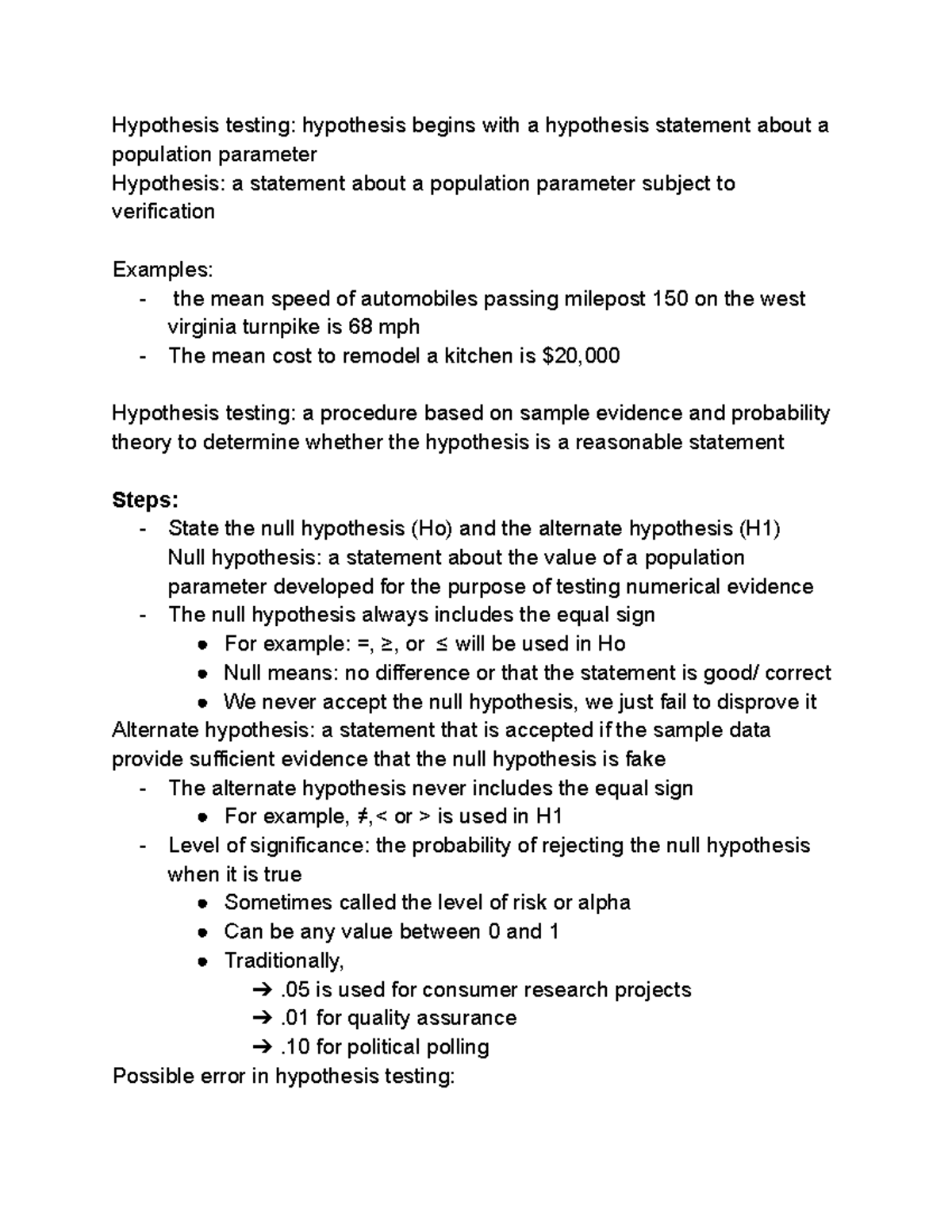 Different Types Of Testing And Errors Hypothesis Testing Hypothesis