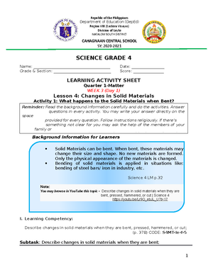 Teacher-made Science 4 Q1-week 2 Activity sheets with answer key ...