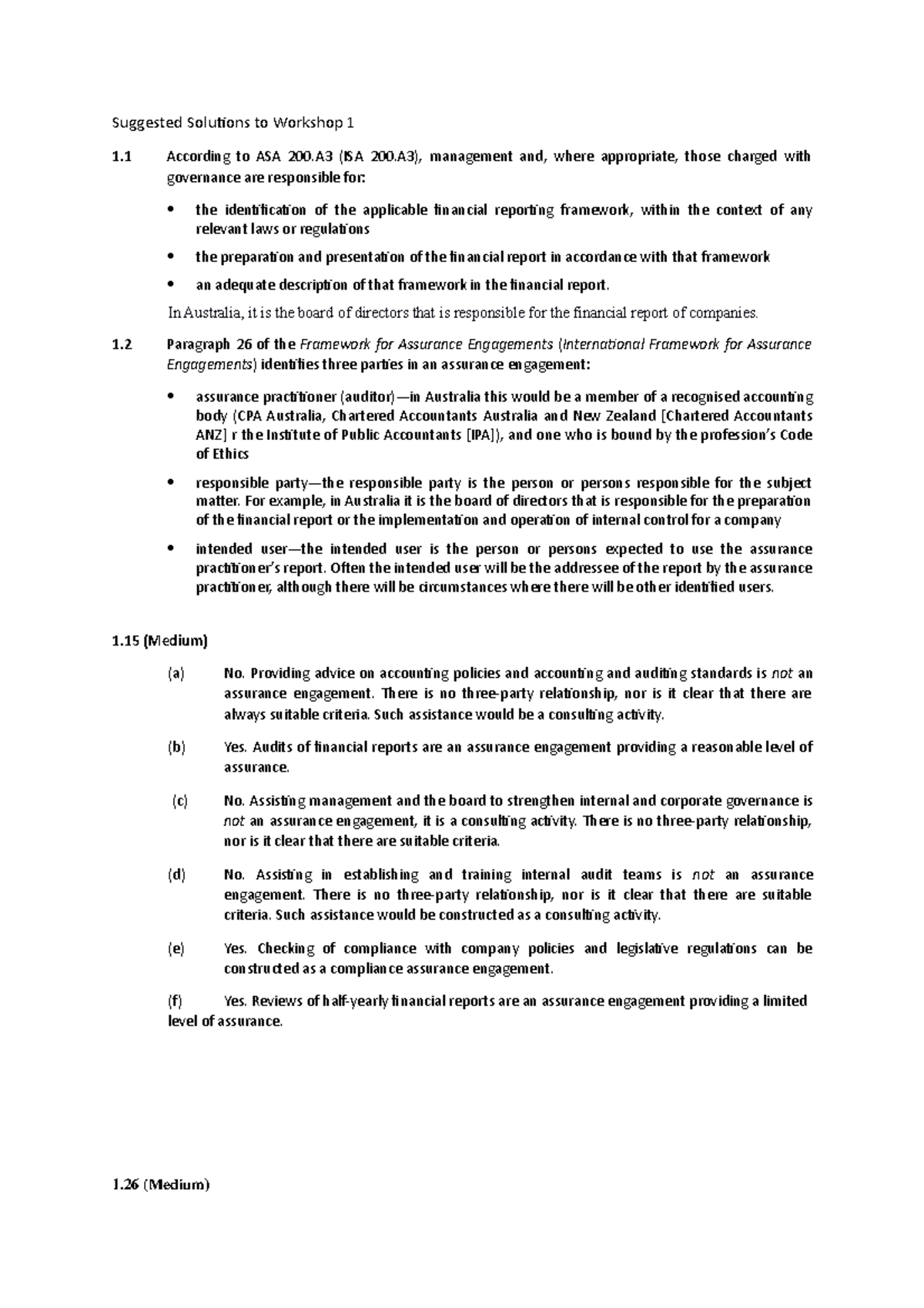 W 1 Suggested Solutions to Workshop 1 - Suggested Solutions to Workshop ...