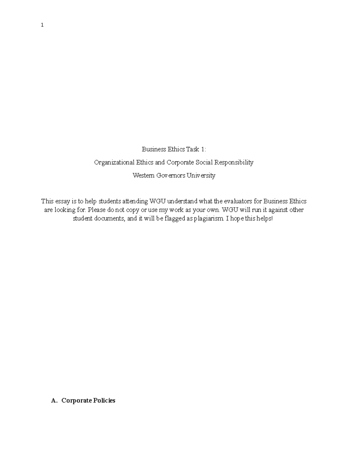 Business Ethics Task 1 - First Pass - Business Ethics Task 1 ...