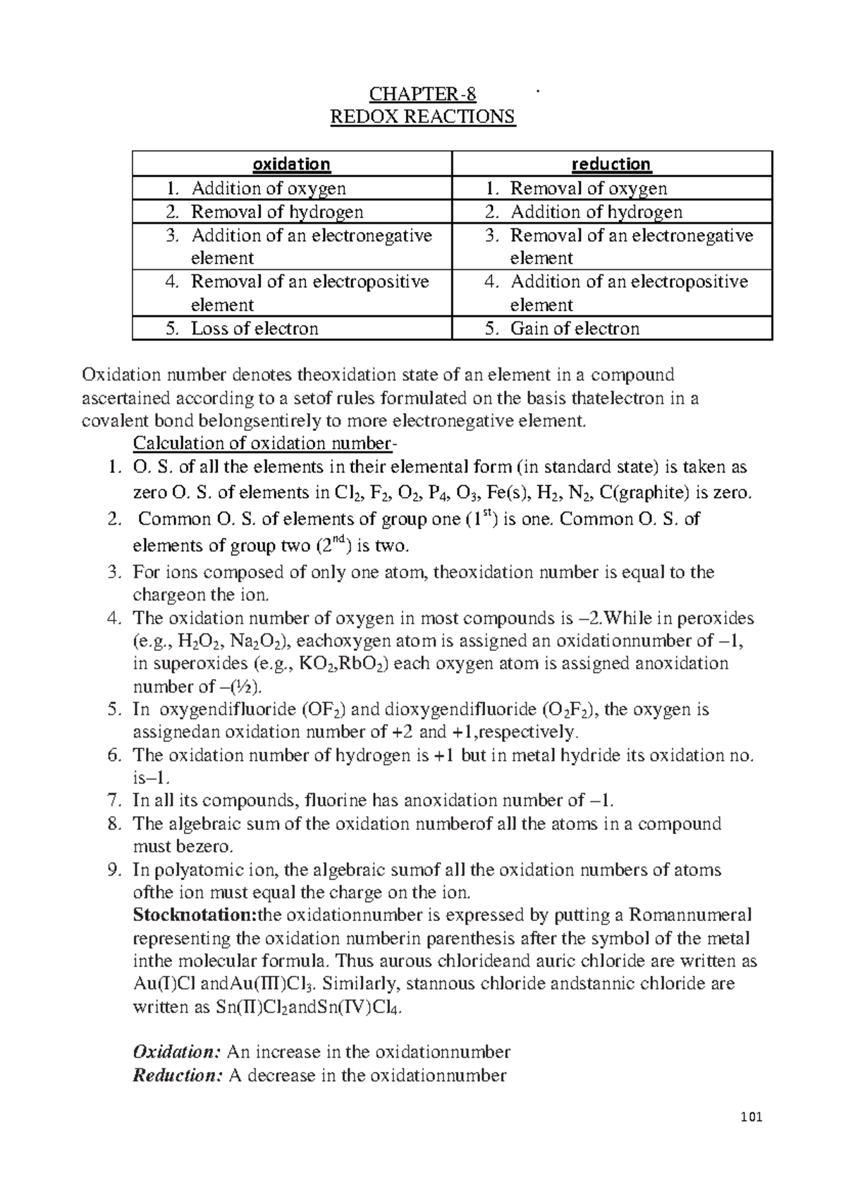 11 chemistry notes ch08 Redox Reaction - CHAPTER- REDOX REACTIONS ...