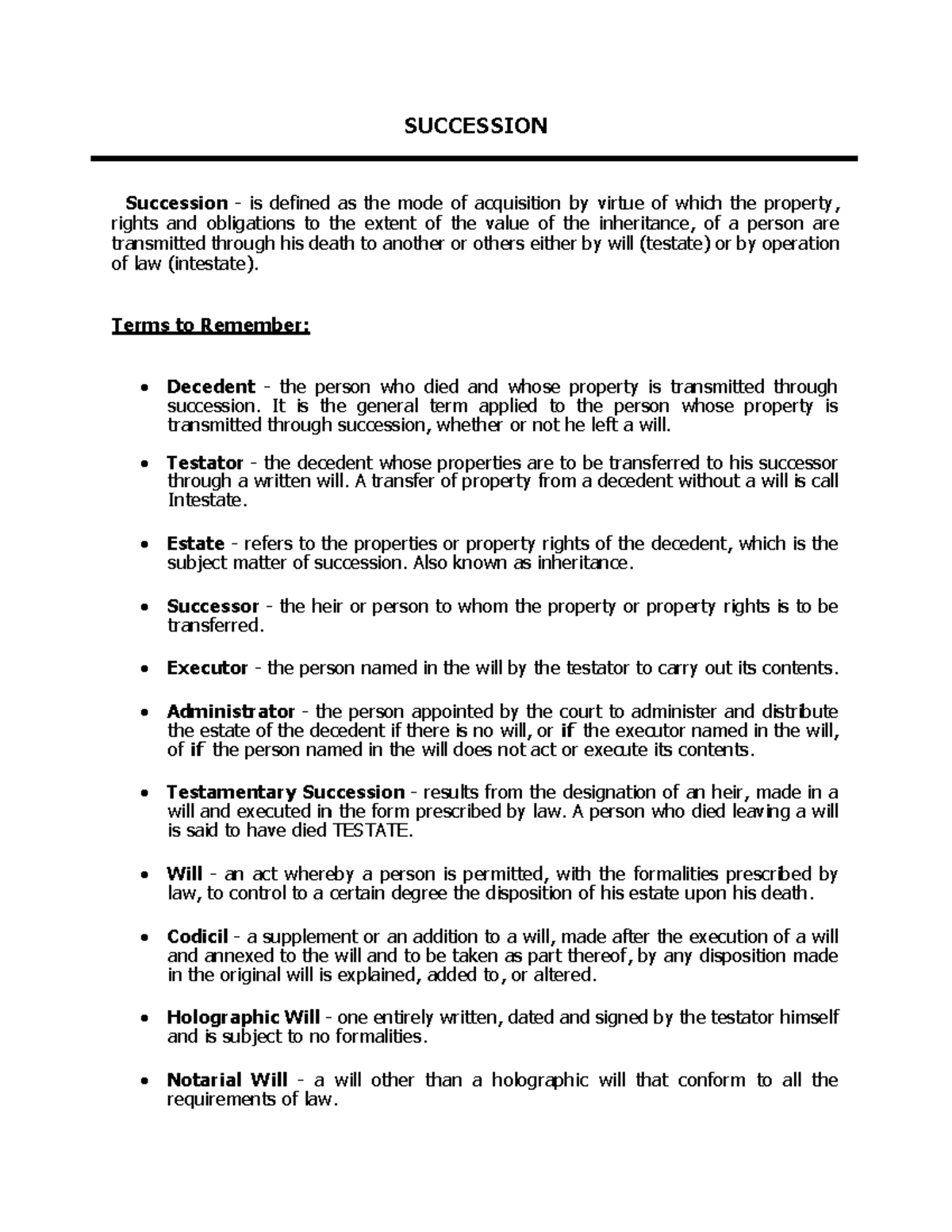 Notes on Succession - SUCCESSION Succession - is defined as the mode of ...
