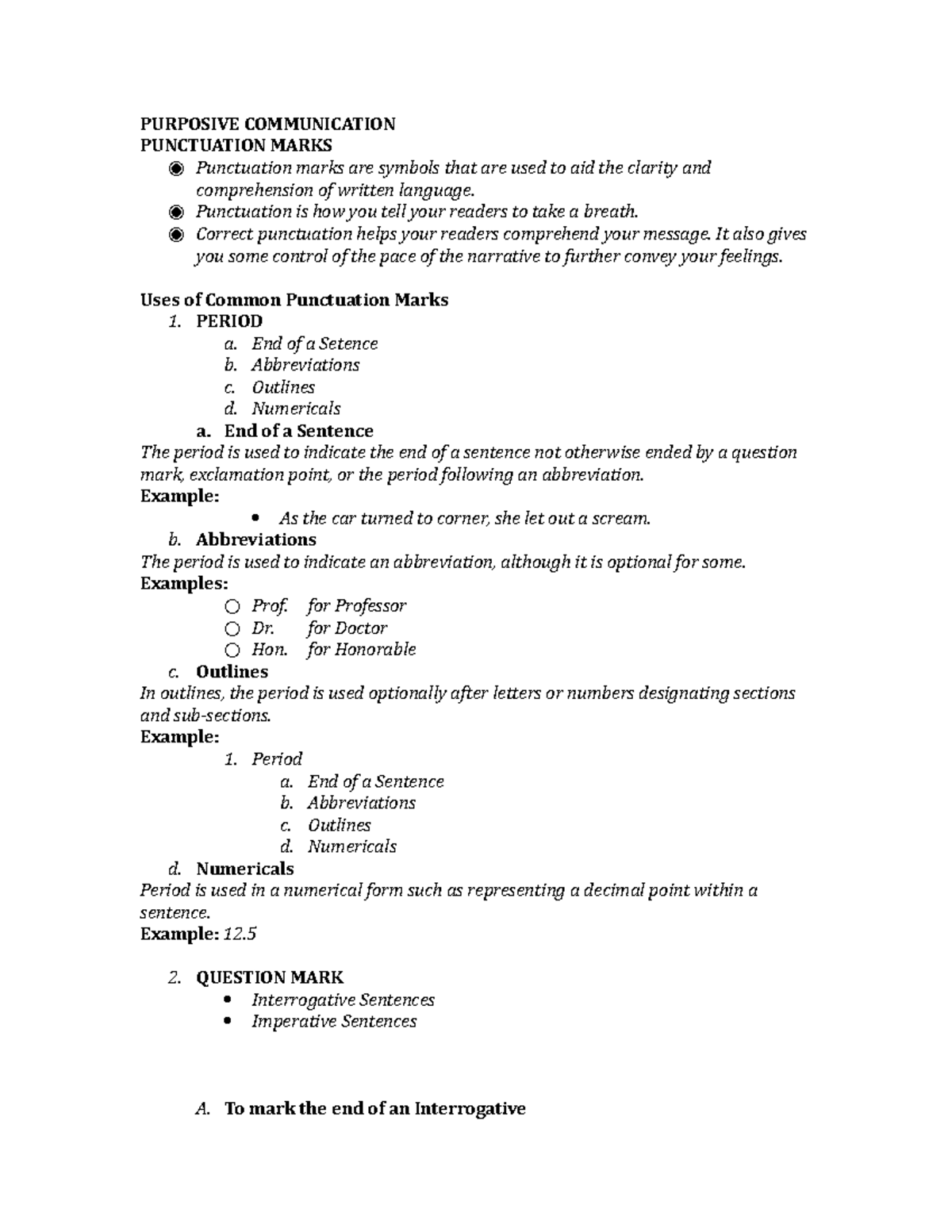 Punctuation Marks - Lecture notes 1-7 - PURPOSIVE COMMUNICATION ...