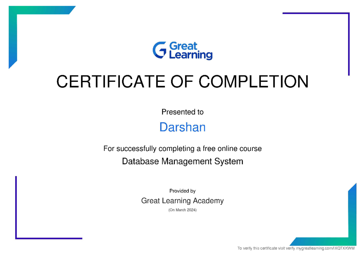 Darshan - computer science vtu - To verify this certificate visit ...