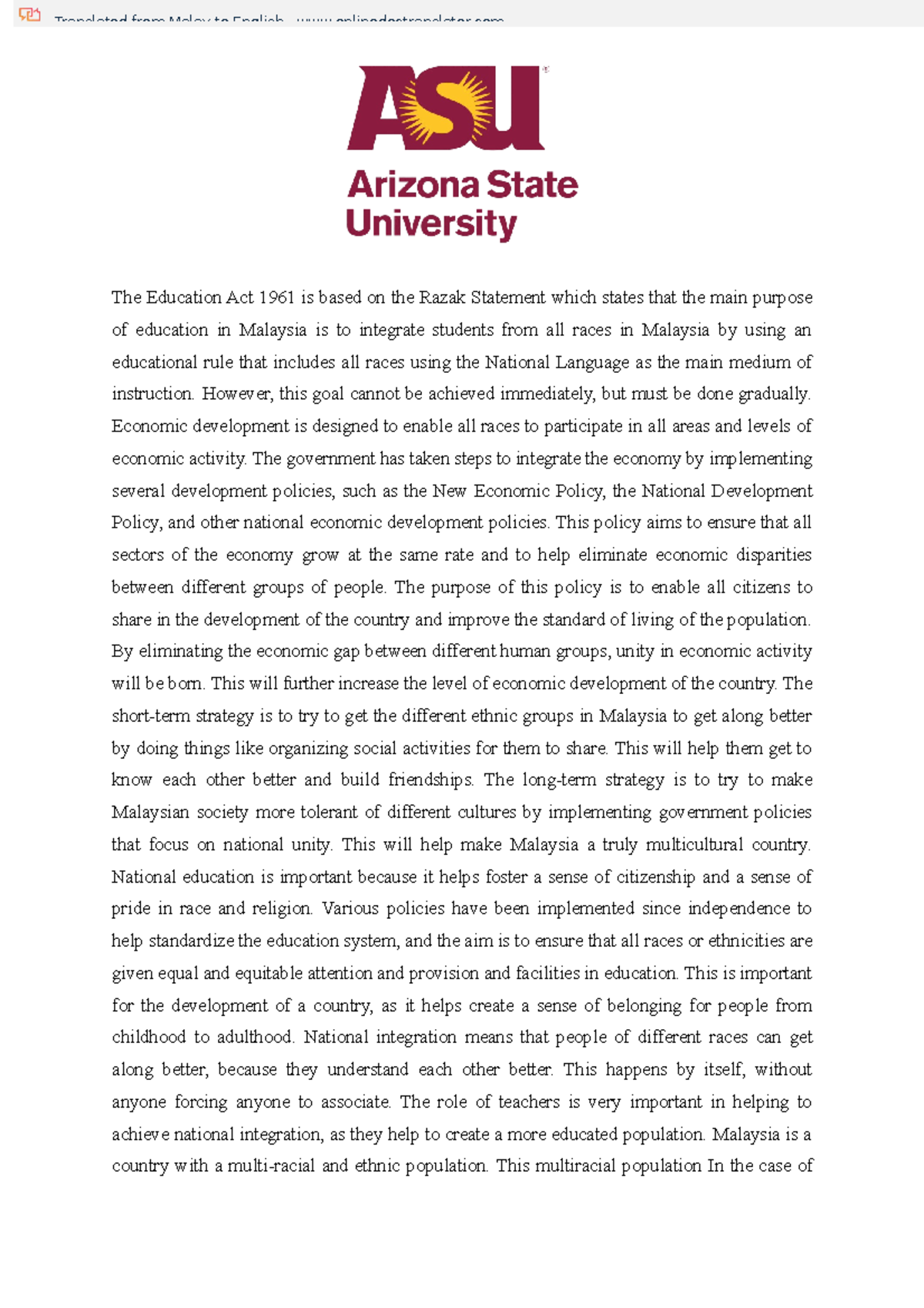 Economic Material in Study of Arizona State University - The Education ...