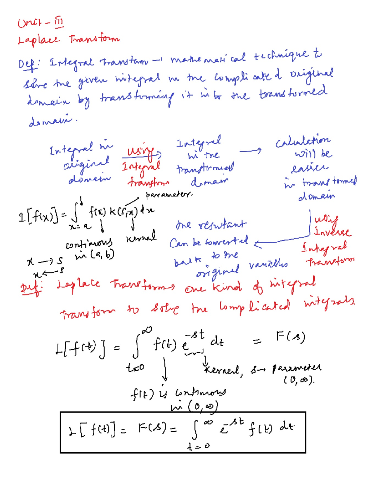 Unit 3- Laplace Transforms Full Notes - Mathematics I - Studocu