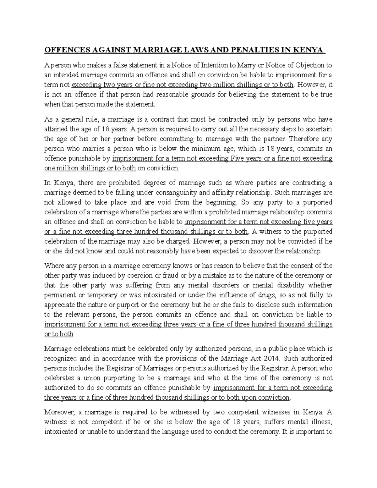 Offences Against Marriage LAWS AND Penalties IN Kenya - OFFENCES ...