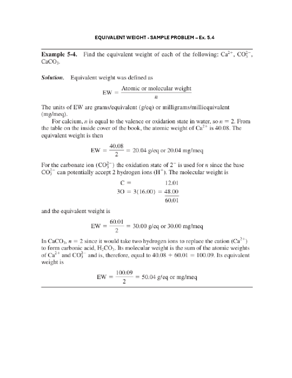 Equivalent Weight - Sample Problem - Ex. 5 - Chemical Engineering ...