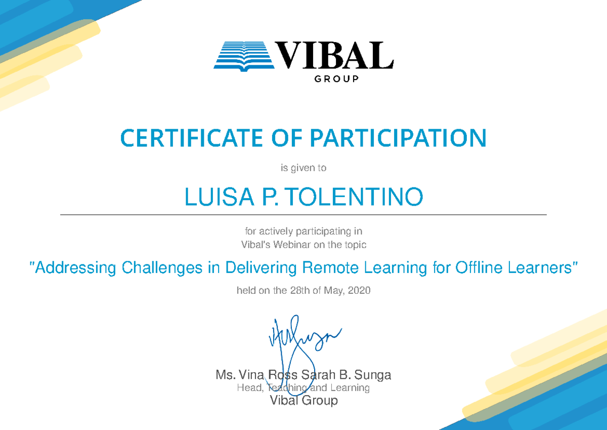 Addressing 053020 - Information technology - CERTIFICATE OF PARTICIPATION is given to LUISA P ...