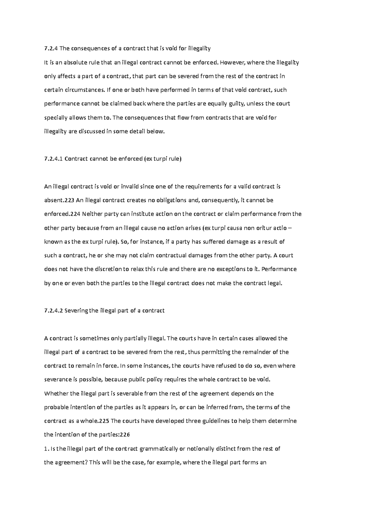 Quensequence of a void contract - 7.2 The consequences of a contract ...