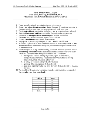 CIVL 332, Final Exam Solution, 2018 - PROBLEM 1 fist Boo I 14 13 1 D a ...