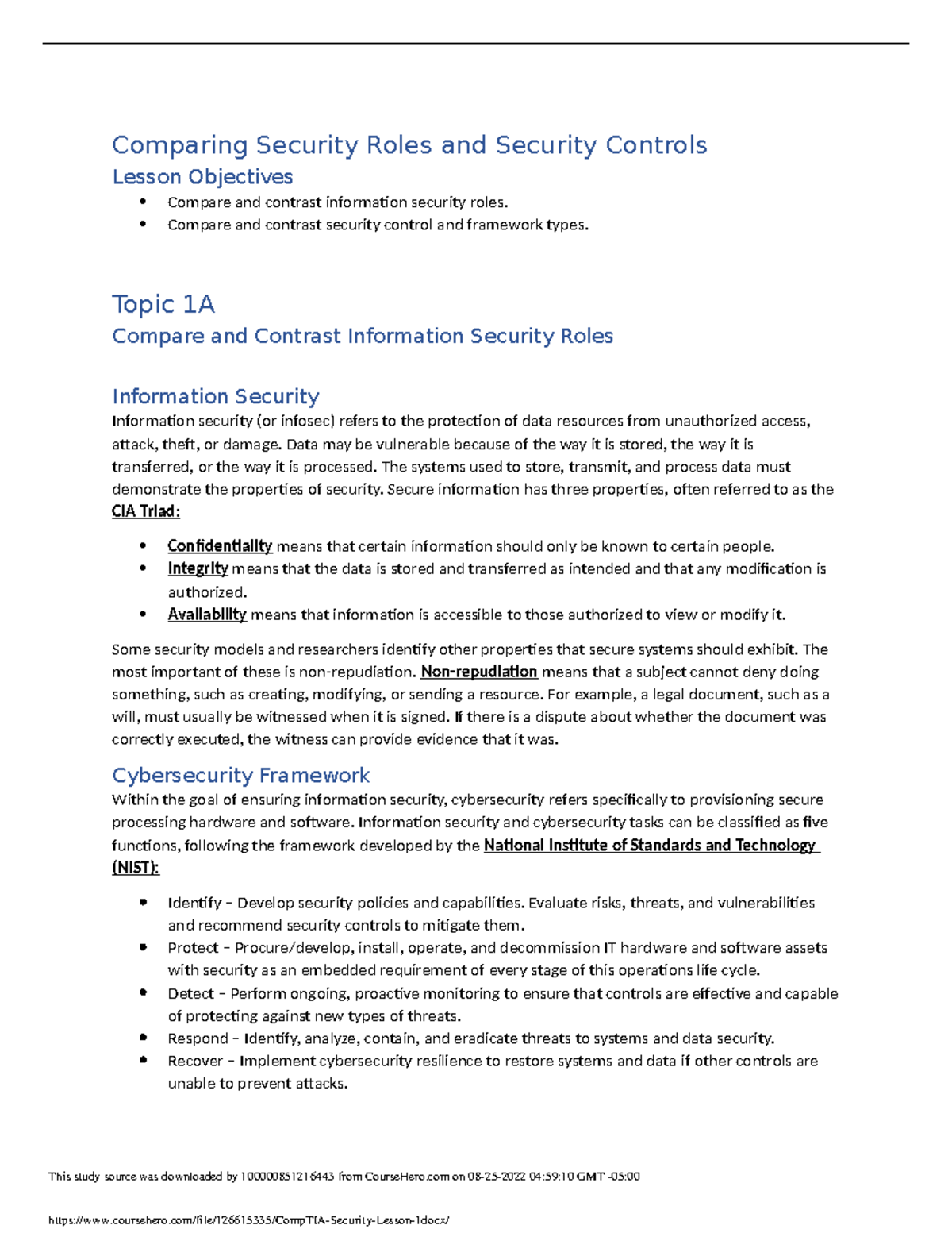 Comp TIA Security Lesson 1 - Comparing Security Roles and Security ...