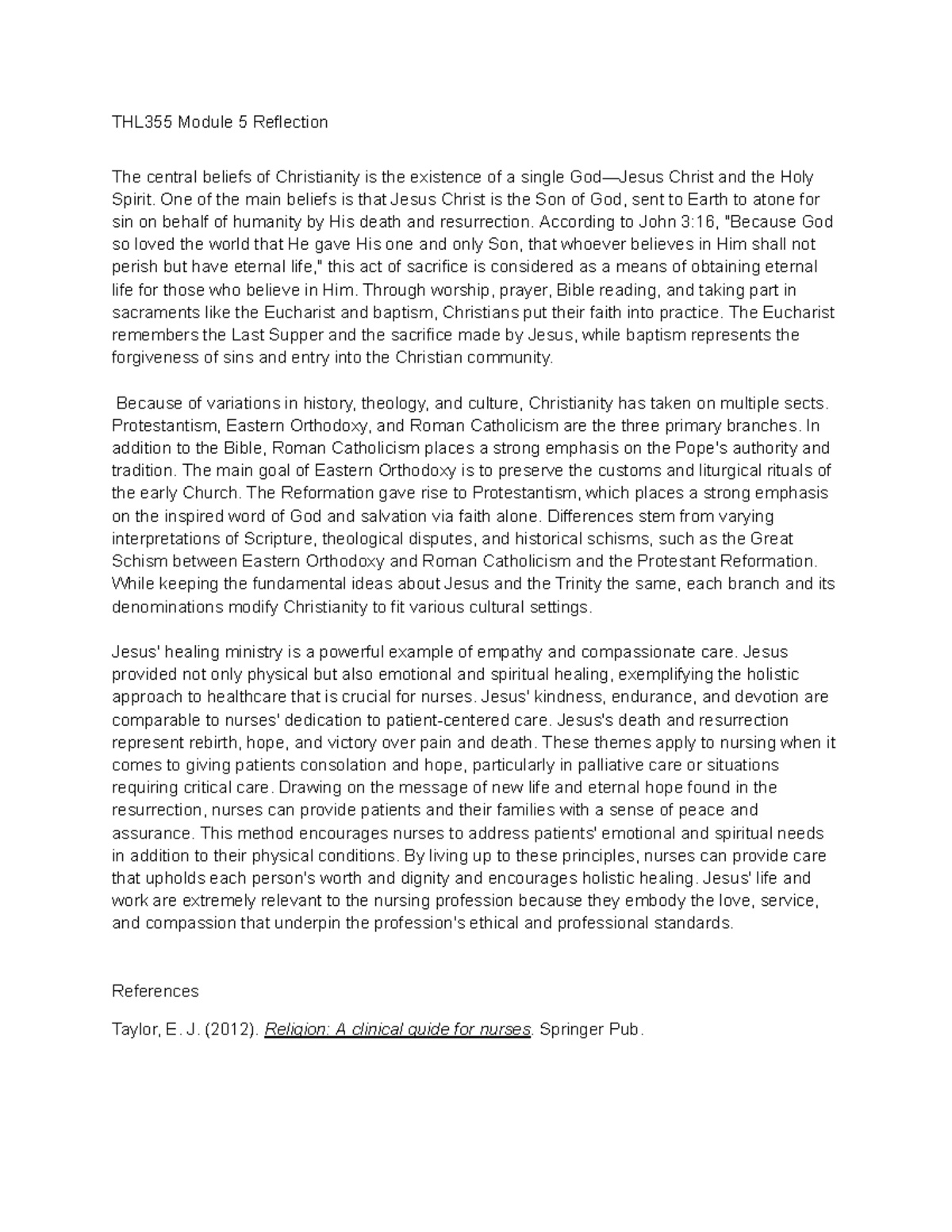 THL355 Module 5 Reflection - THL355 Module 5 Reflection The central ...