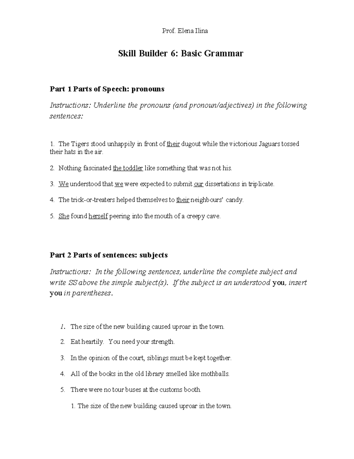 Skill Builder 6 Basic Grammar - Skill Builder 6: Basic Grammar Part 1 ...