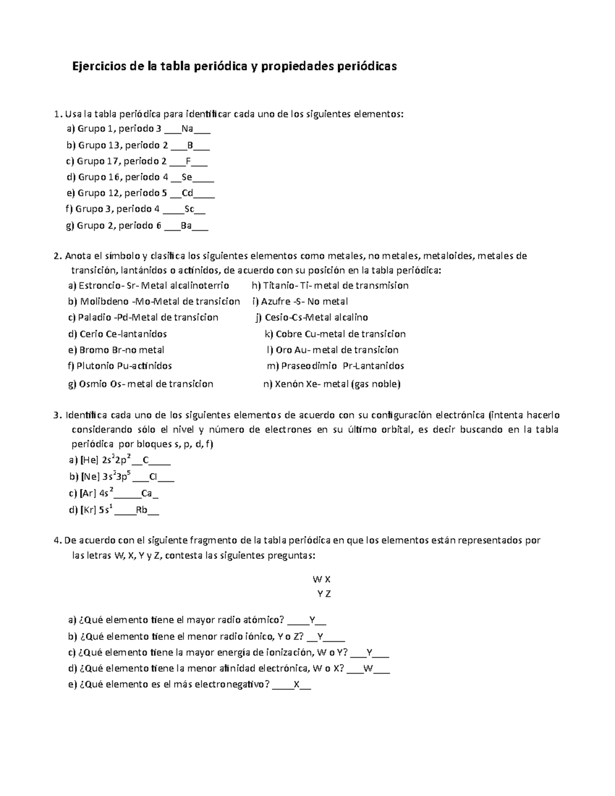 Ejercicios tabla y propiedades periódicas - Ejercicios de la tabla ...