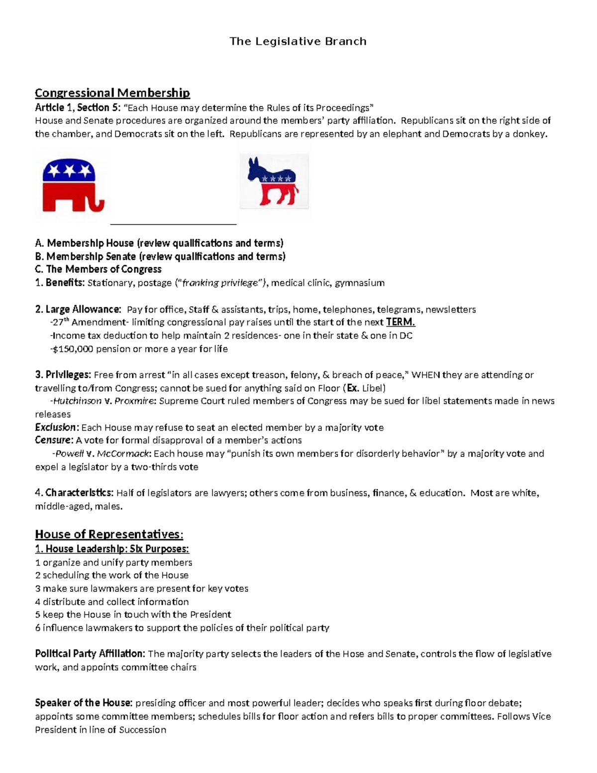 Legislative unit notes - The Legislative Branch Congressional ...