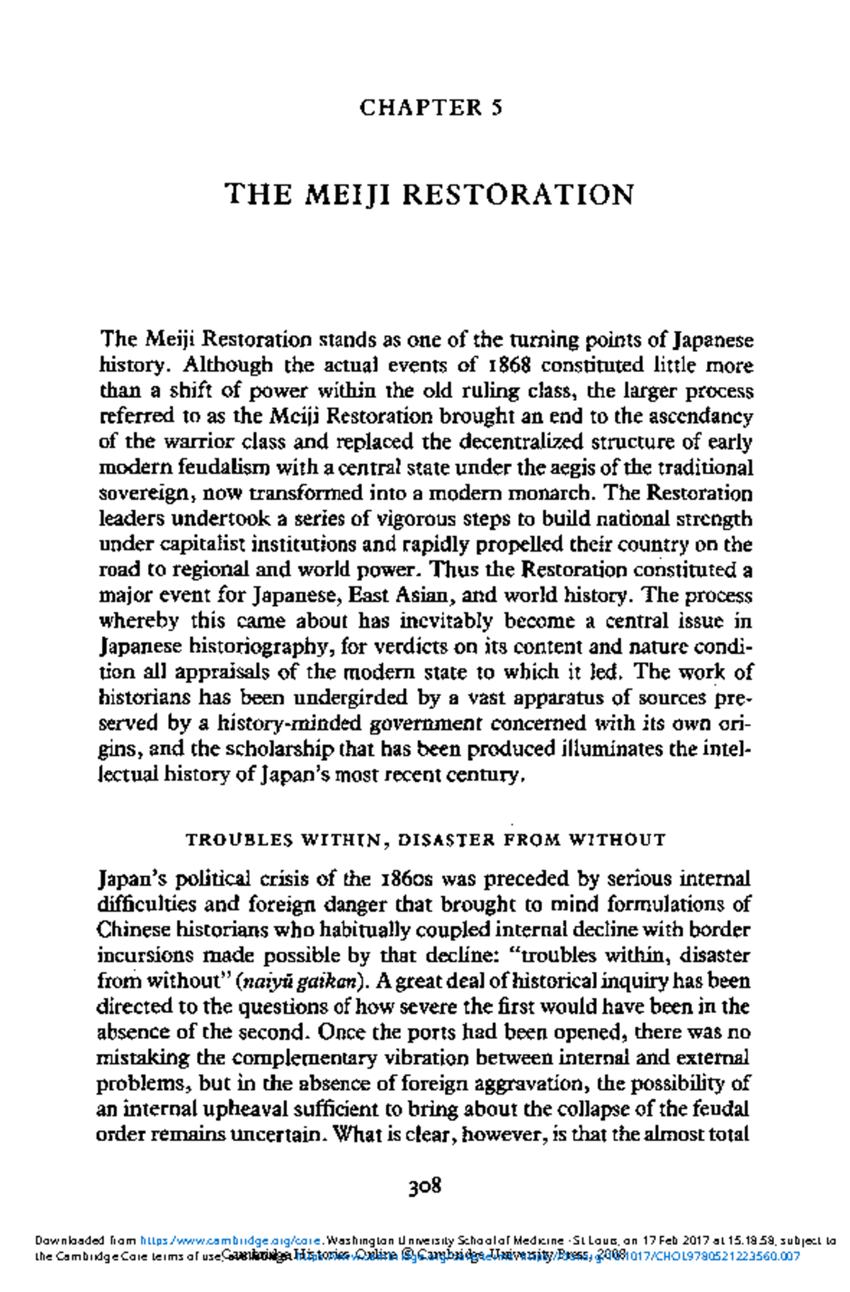 Meiji restoration by Jansen - CHAPTER 5 THE MEIJI RESTORATION The Meiji ...