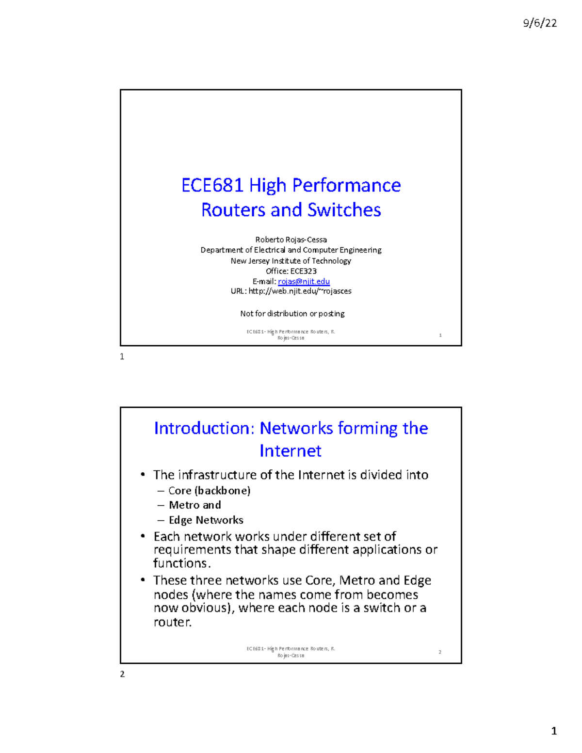 Chapter 1-ECE681 - lecture ppt - ECE681 High Performance Routers and ...