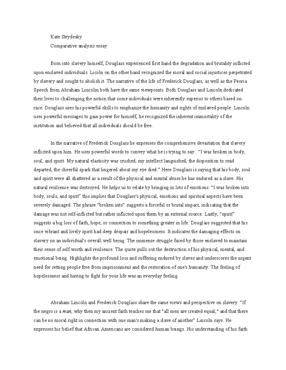 Comparative analysis essay - Kate Strydesky Comparative analysis essay ...