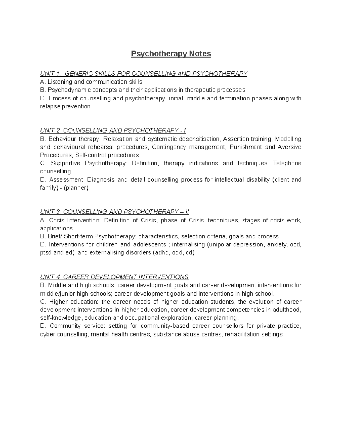 Psychotherapy Notes - THERAPY - Psychotherapy Notes UNIT 1. GENERIC ...