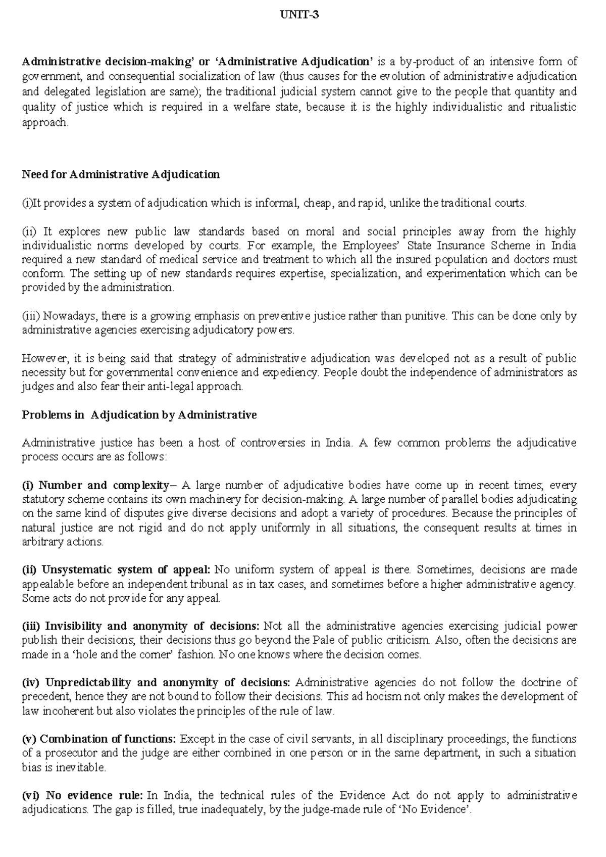 UNIT 3 Admin LAW Notes - UNIT- Administrative decision-making’ or ...