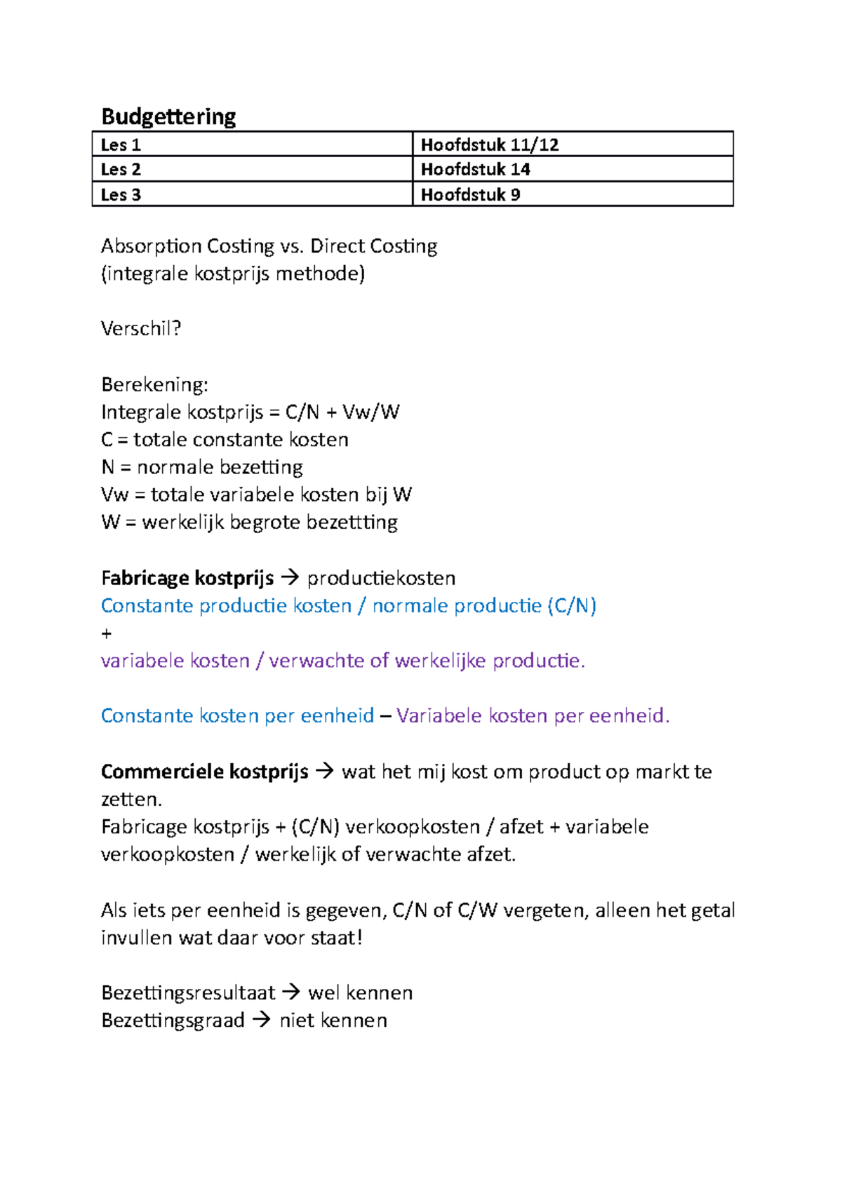 Budgettering extra les - Budgetering Les 1 Hoofdstuk 11/ Les 2 ...